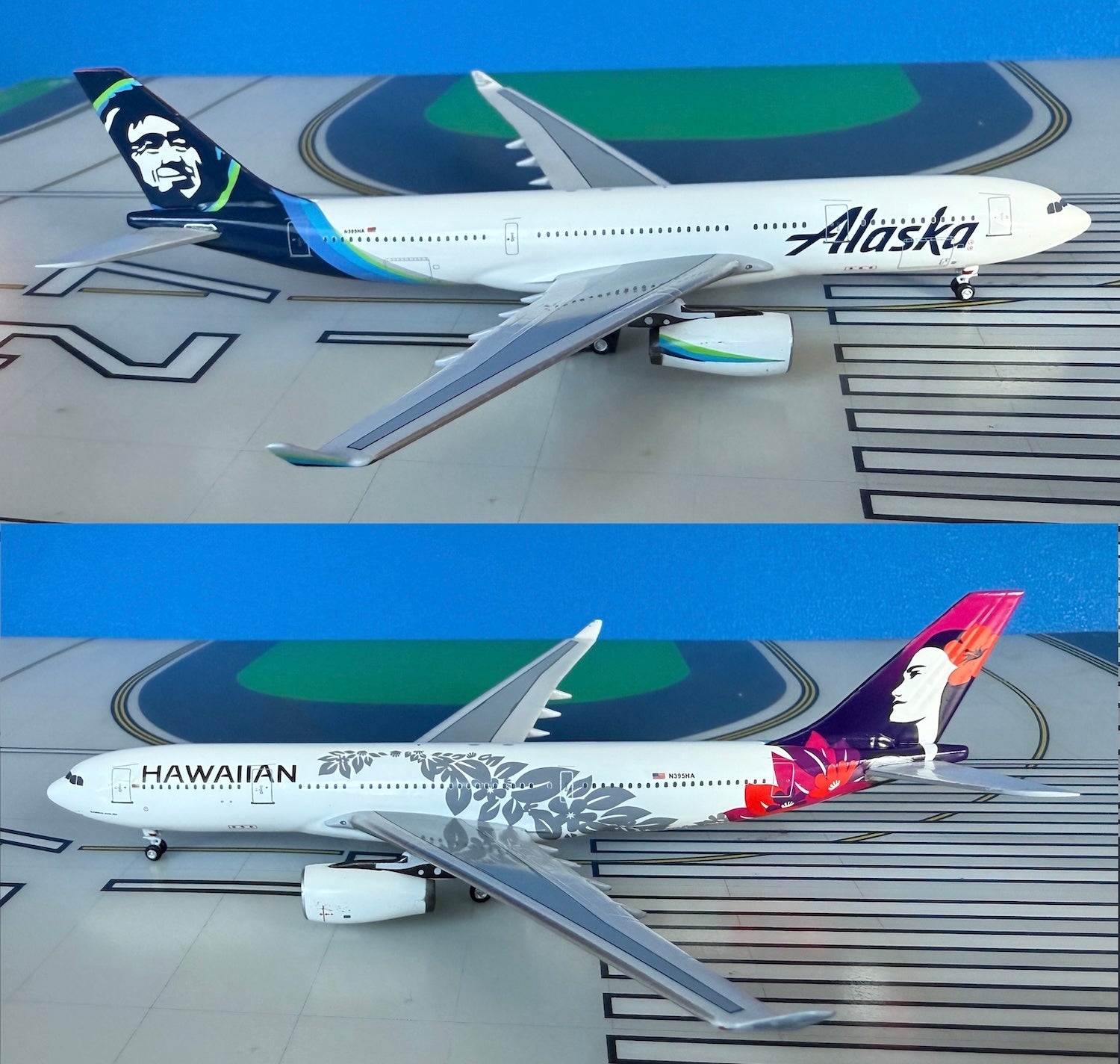 Alaska/Hawaiian Airbus A330-243 N395HA dual colors 1/400 scale diecast ...
